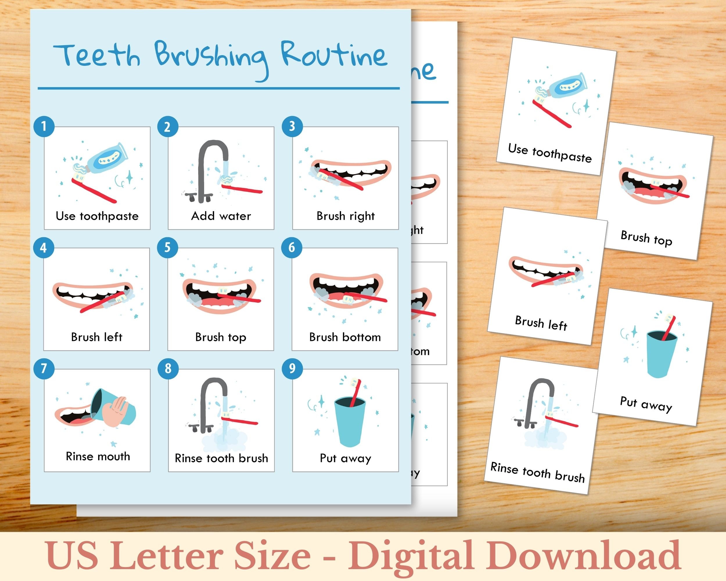 Teeth Brushing Routine Chart for Boys, Brush Your Teeth, Educational ...