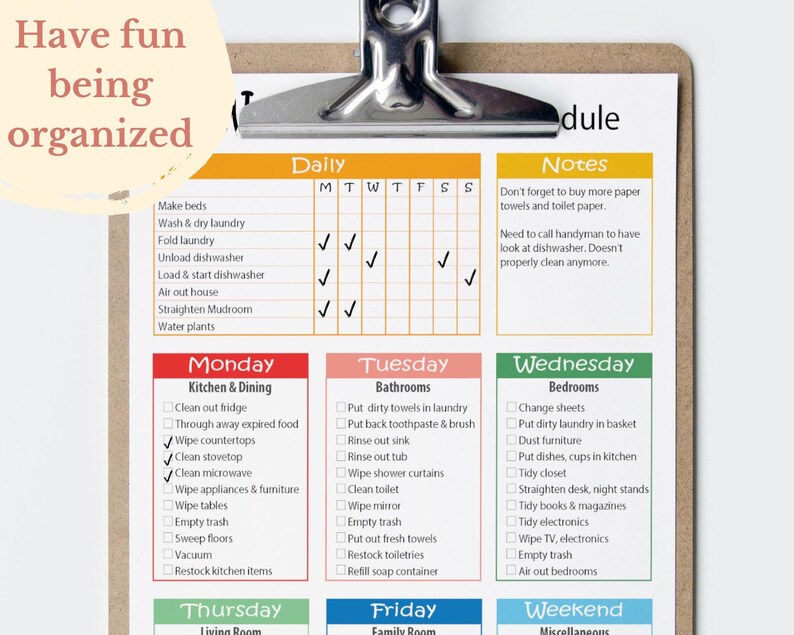 Easy Weekly Cleaning Schedule Editable for Families, Daily and Weekly ...