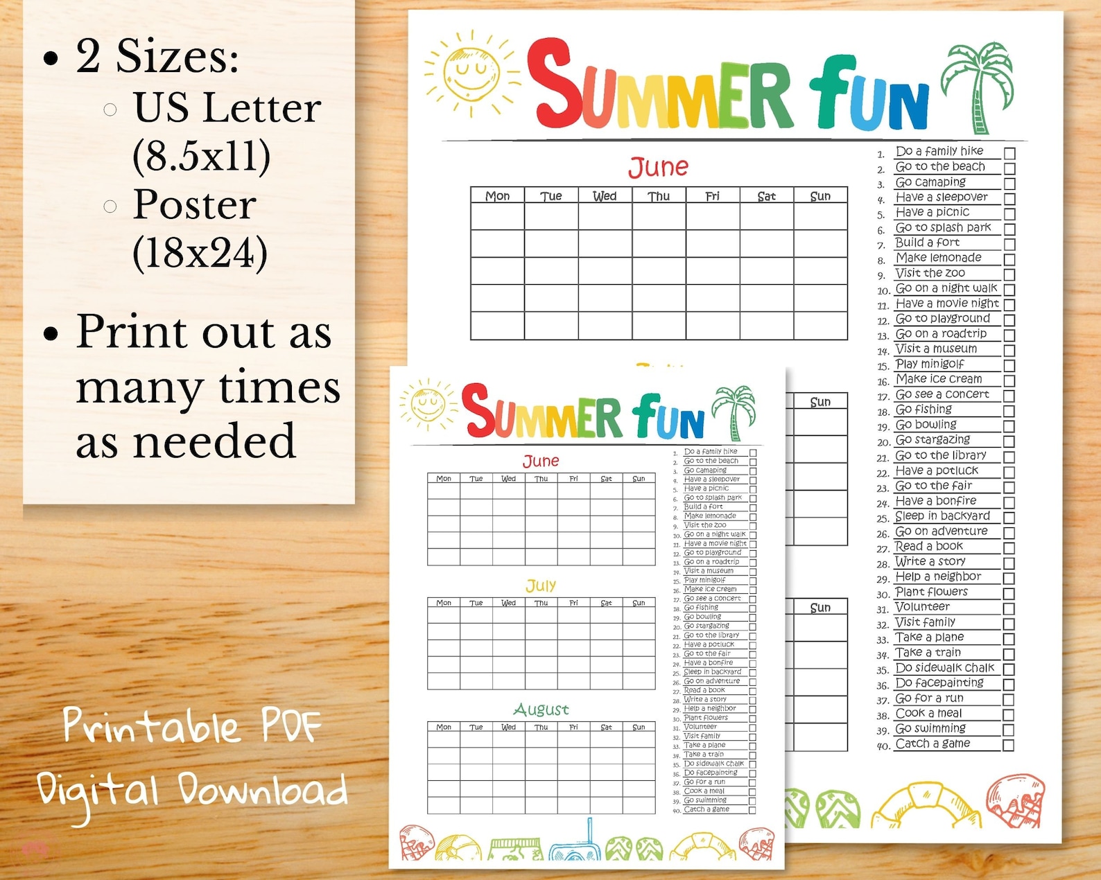 Summer Bucket List Schedule for Kids, Editable Bucket List, Kids Summer ...