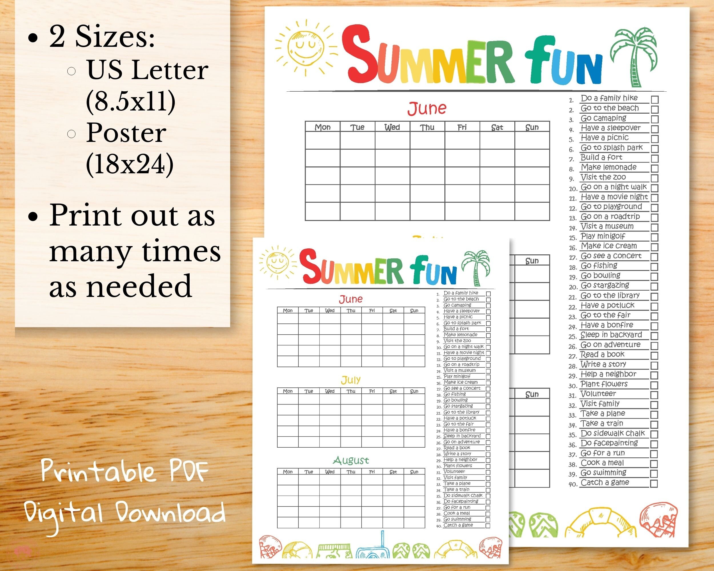 Summer Bucket List Schedule for Kids, Editable Bucket List, Kids Summer ...