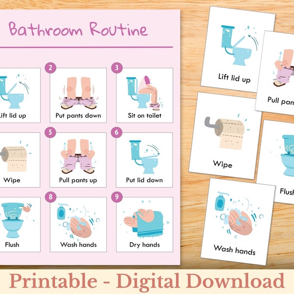 Step by Step Bathroom Routine and Potty Training Chart and Cards ...