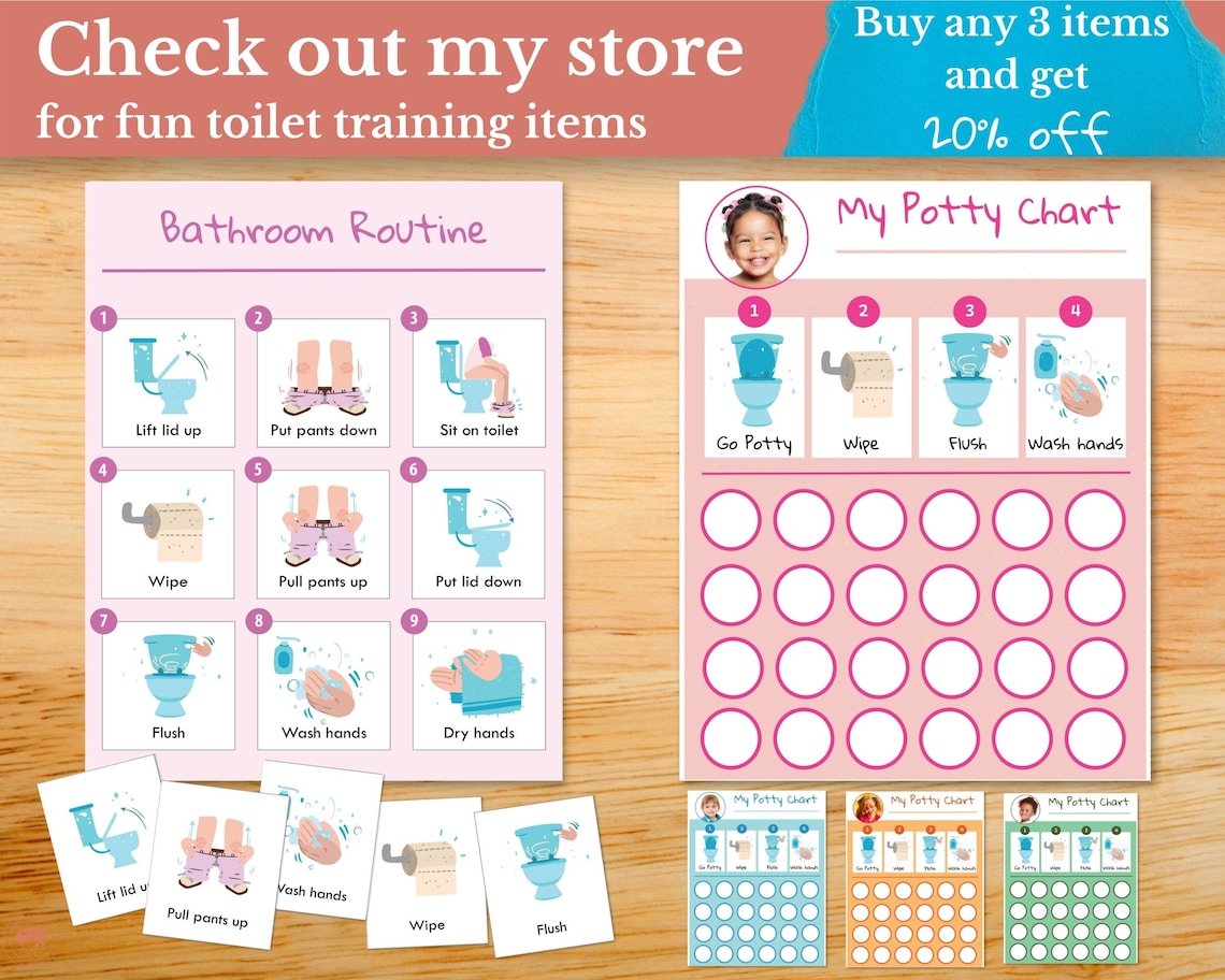 Step by Step Bathroom Routine and Potty Training Chart and Cards ...