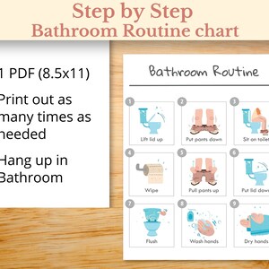Step by Step Bathroom Routine and Potty Training Chart and Cards ...