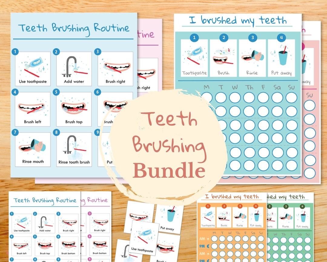 Teeth Brushing Chart Bundle for Kids, Brush Your Teeth, Sticker Chart ...