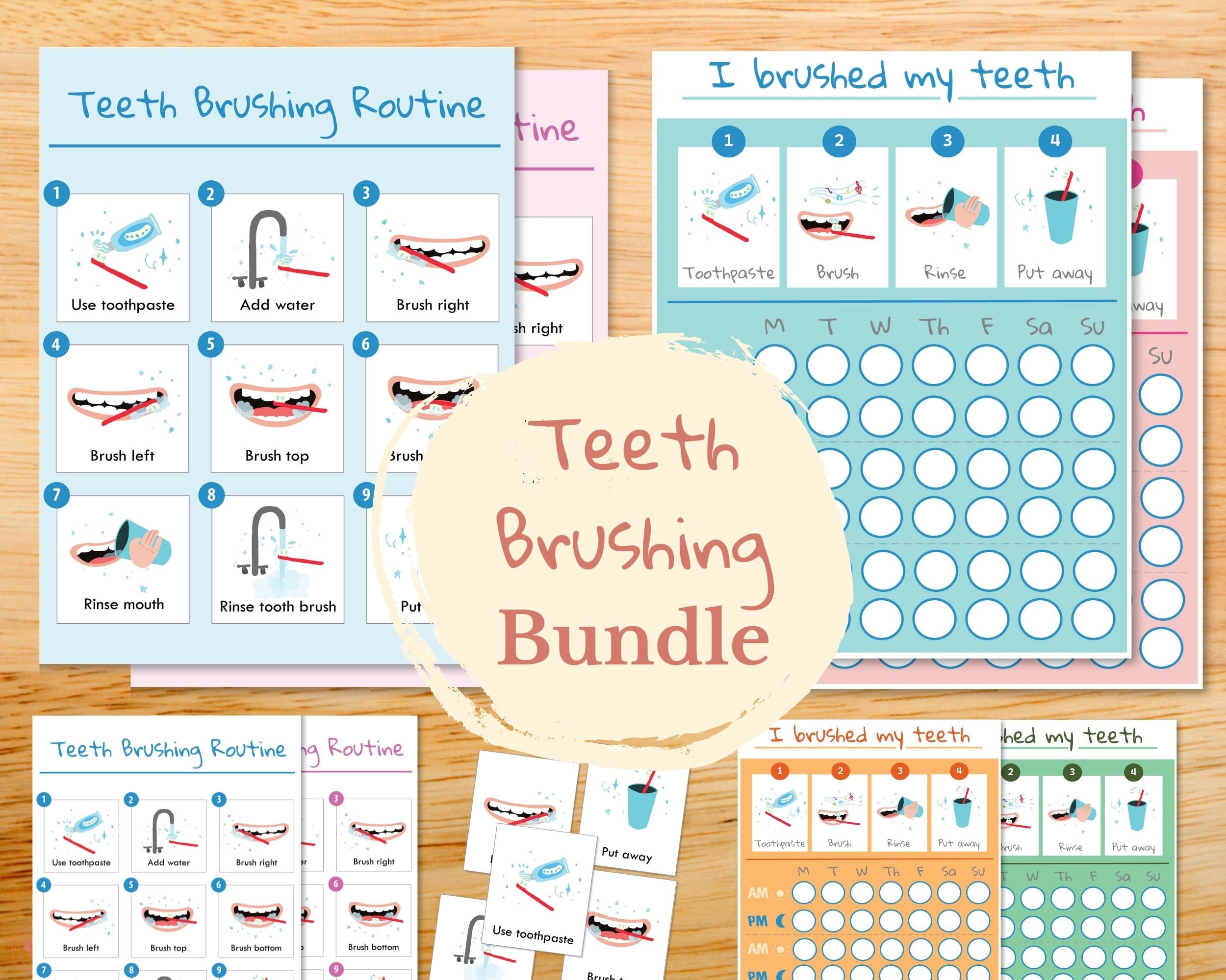 Teeth Brushing Chart Bundle for Kids, Brush Your Teeth, Sticker Chart ...