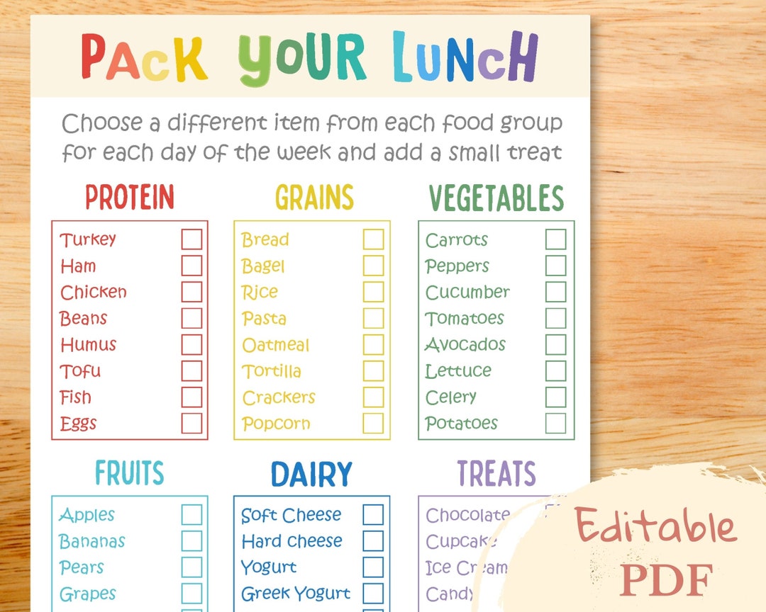 School Lunch Meal Planner, Kids Lunchbox Printable, Lunch Menu ...