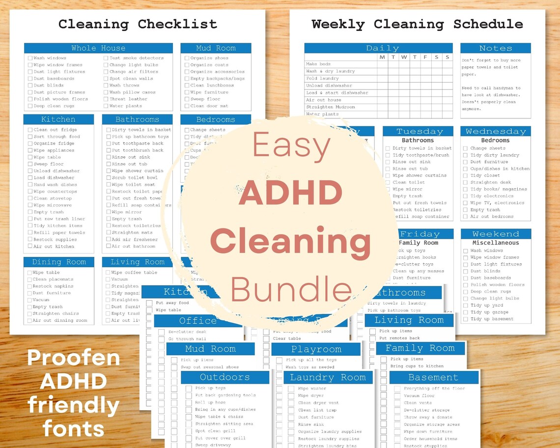 ADHD Cleaning Bundle Editable, ADHD Cleaning Planner, ADHD to Do List ...