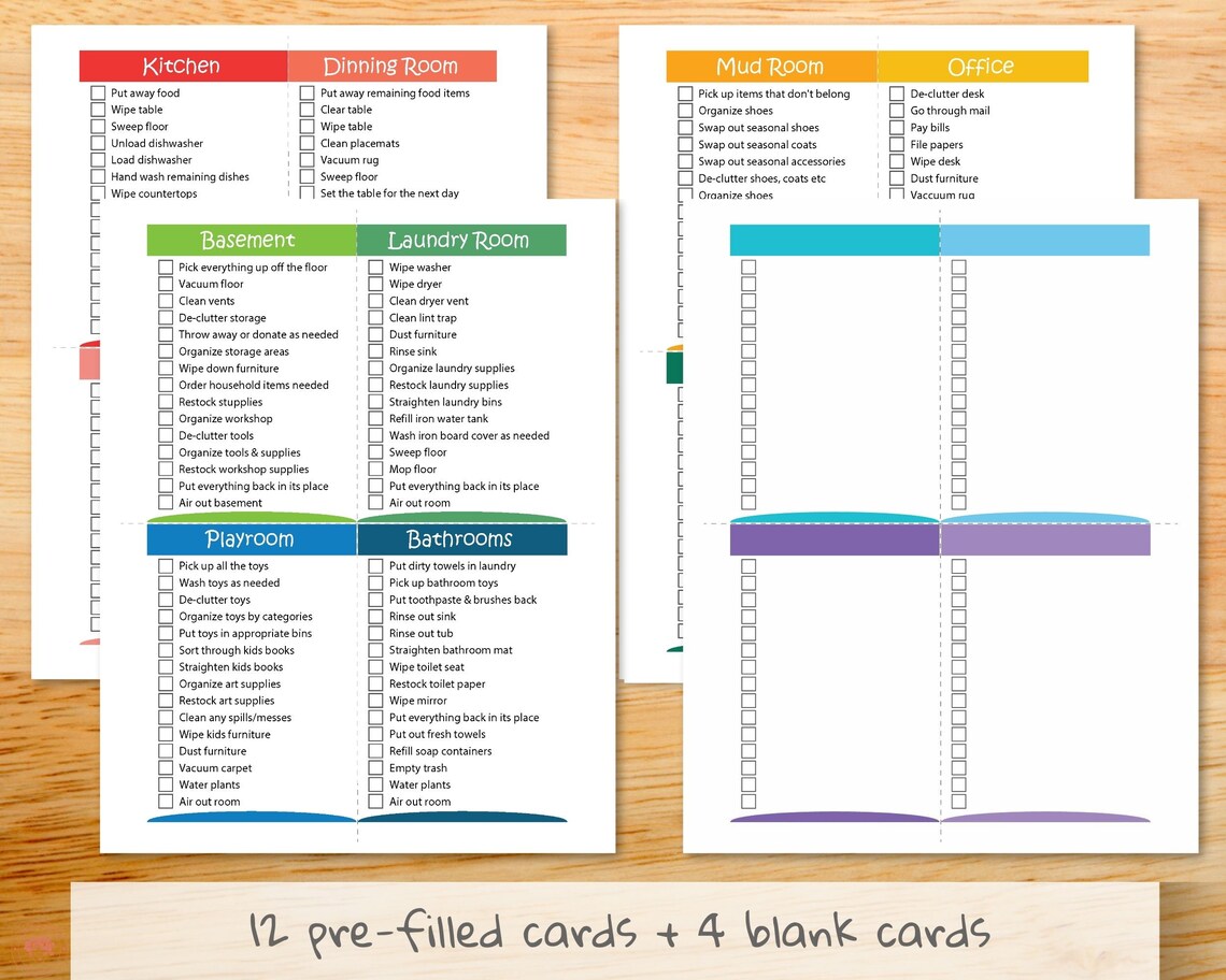 Fun Editable Zone Cleaning Cards for Families, Deep Cleaning Cards for ...