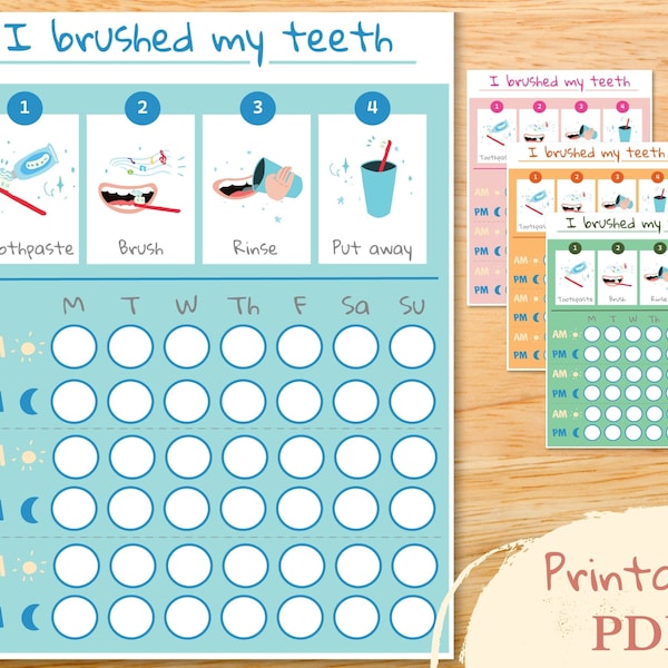 Teeth Brushing Chart, Brush Your Teeth Sticker Chart for Kids, Toddler ...