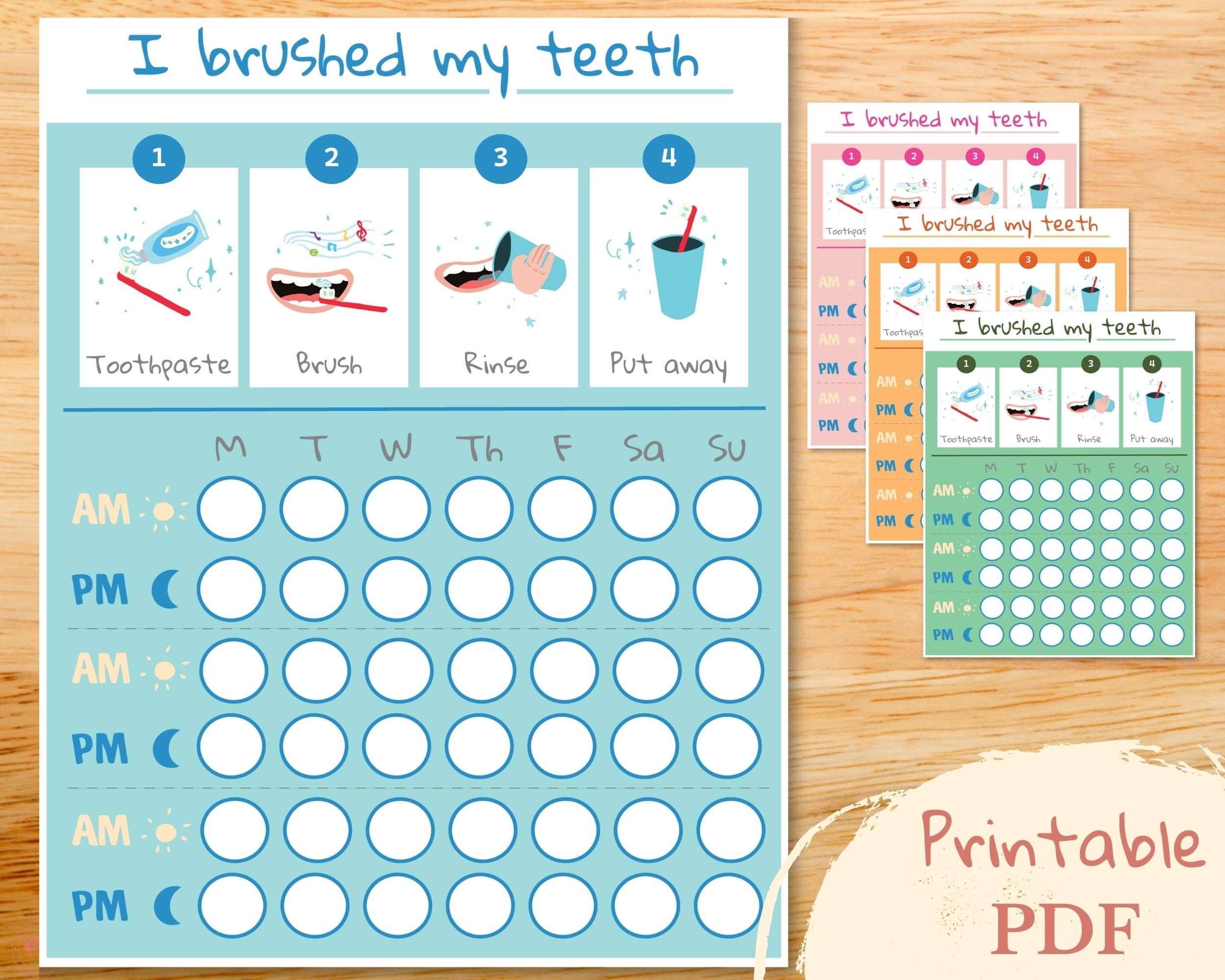 Teeth Brushing Chart, Brush Your Teeth Sticker Chart for Kids, Toddler ...