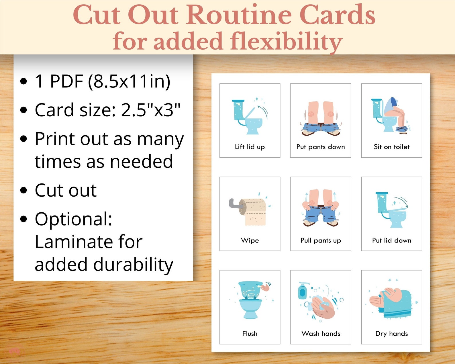 Step by Step Bathroom Routine and Potty Training Chart and Cards ...