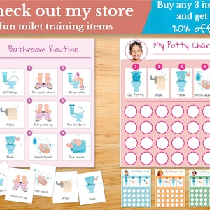 Step by Step Bathroom Routine and Potty Training Chart and Cards ...