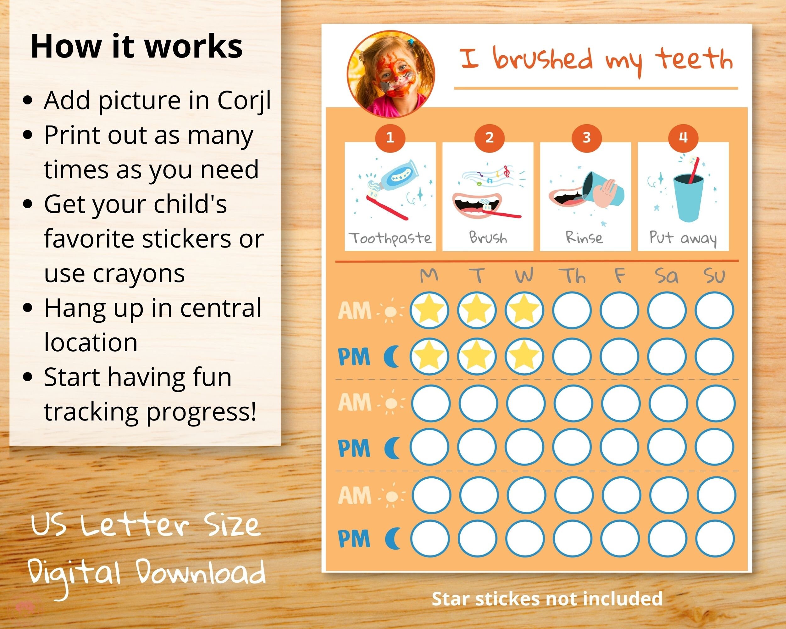 Teeth Brushing Chart, Brush Your Teeth Sticker Chart for Kids, Toddler ...