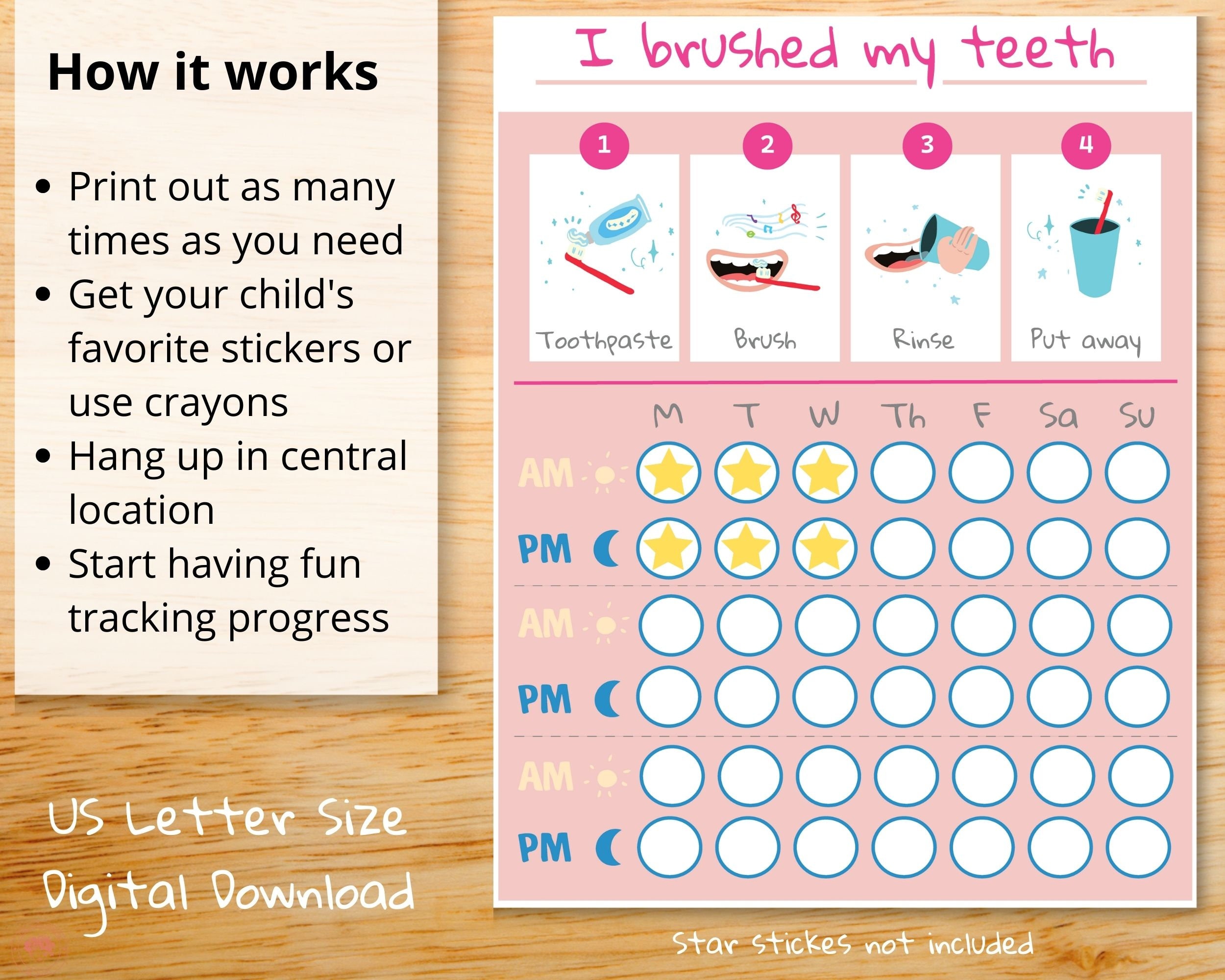 Teeth Brushing Chart, Brush Your Teeth Sticker Chart for Kids, Toddler ...