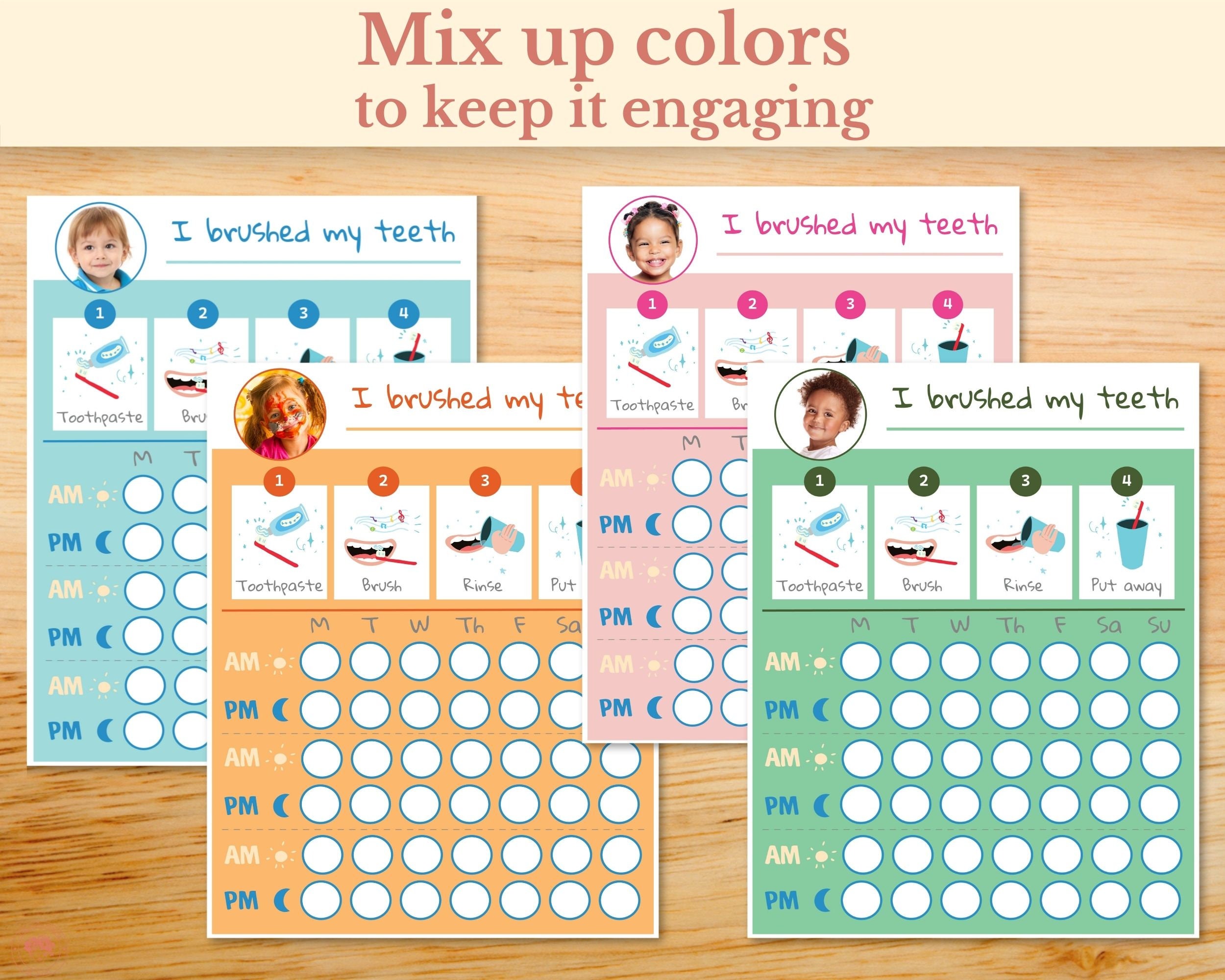 Teeth Brushing Chart, Brush Your Teeth Sticker Chart for Kids, Toddler ...