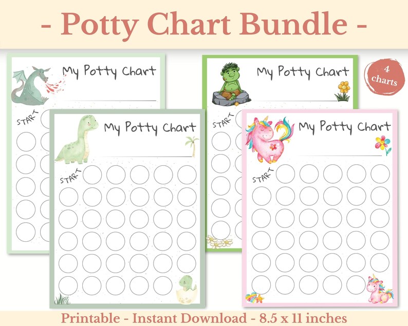 Potty Training Charts Pack, Printable Potty Training Sticker Chart ...