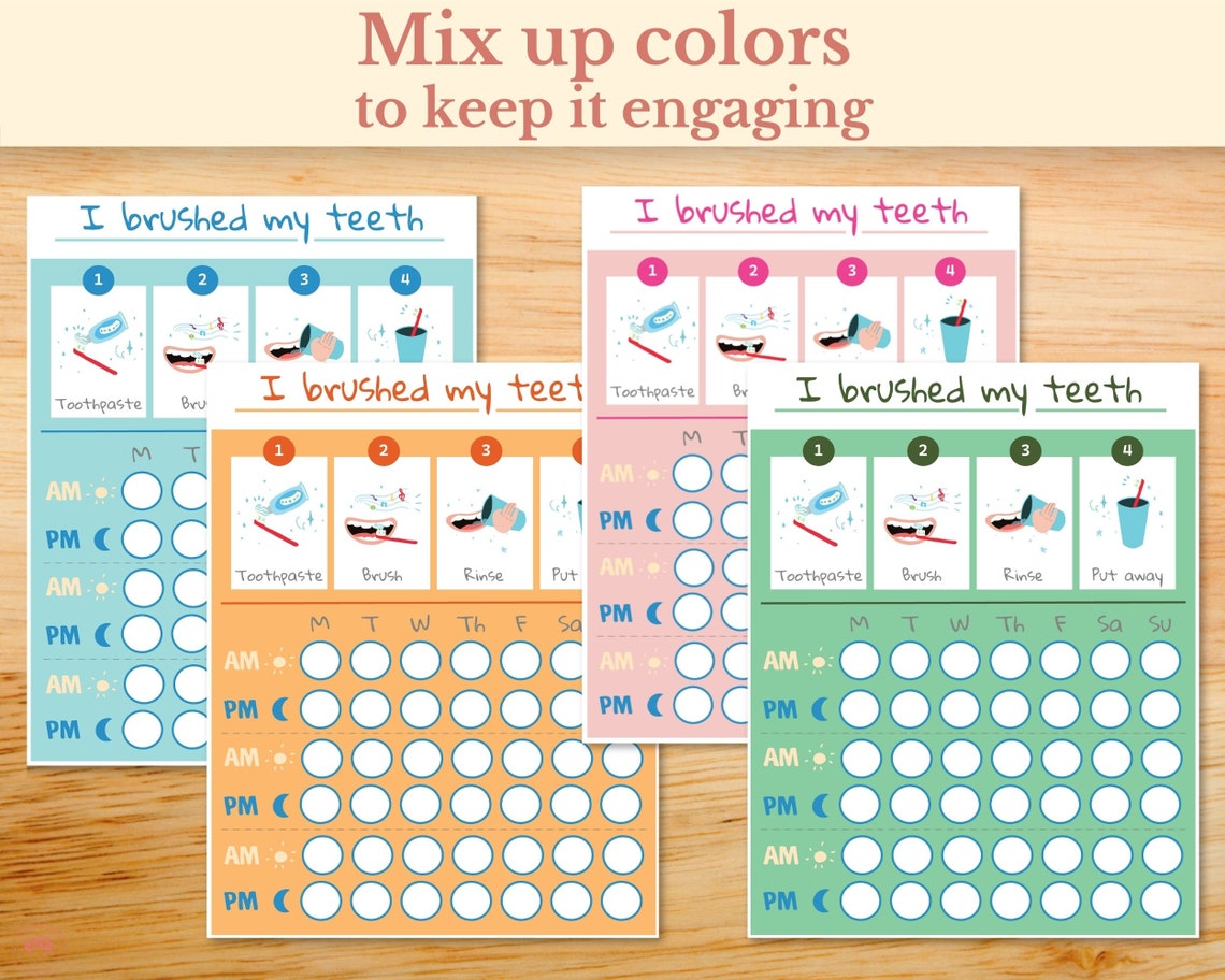 Teeth Brushing Chart, Brush Your Teeth Sticker Chart for Kids, Toddler ...