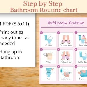 Step by Step Bathroom Routine and Potty Training Chart and Cards ...