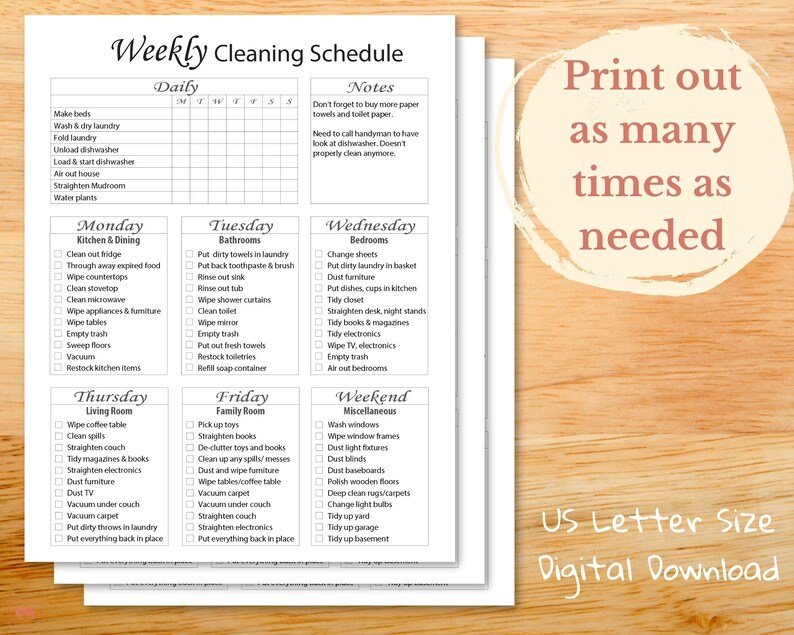 Minimalist Weekly Cleaning Schedule Editable, Daily and Weekly Cleaning ...