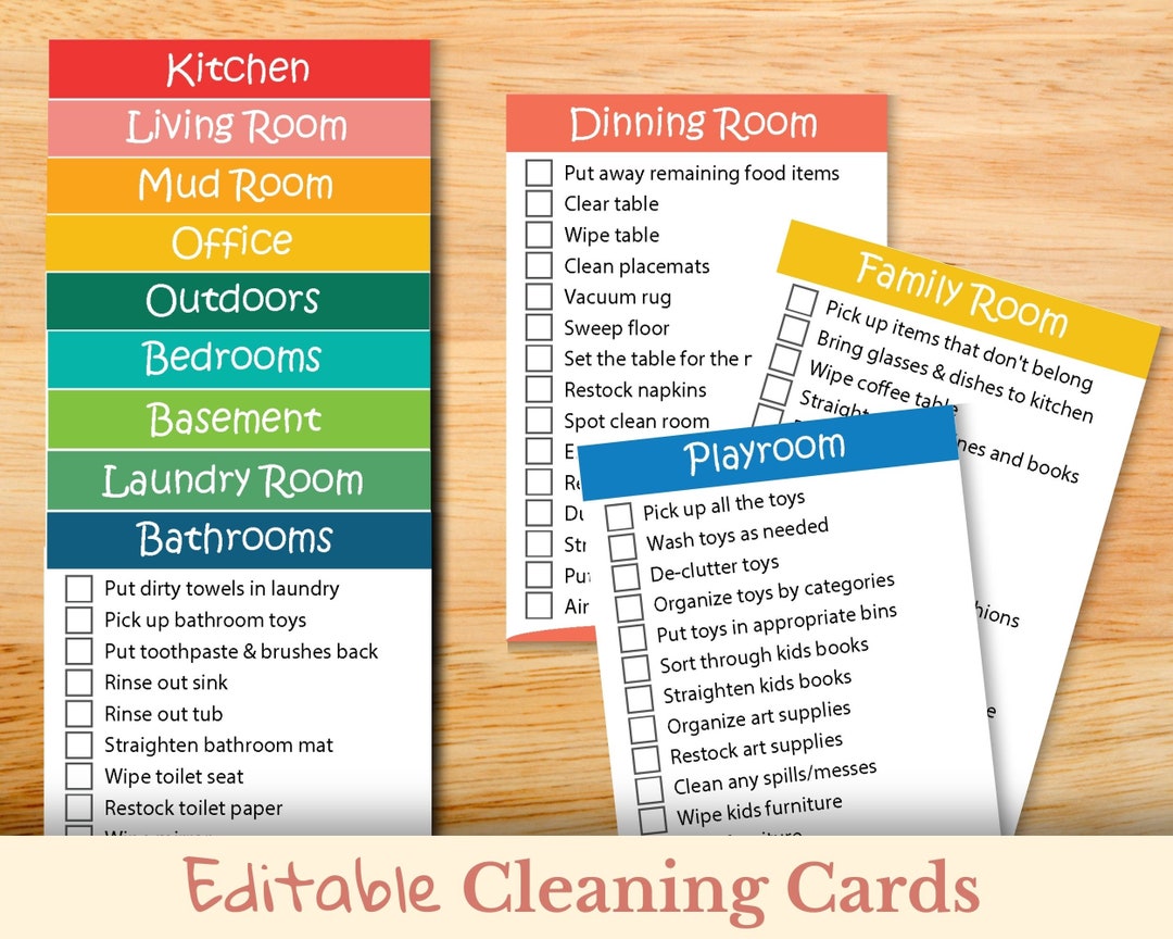 Fun Editable Zone Cleaning Cards for Families, Deep Cleaning Cards for ...