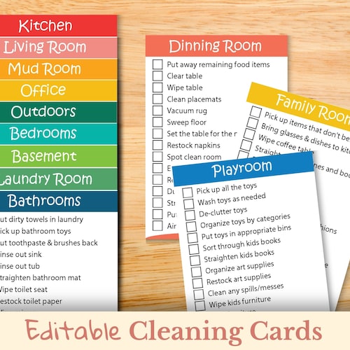 Cleaning Cards Editable Printable Chore Checklist for Kids - Etsy