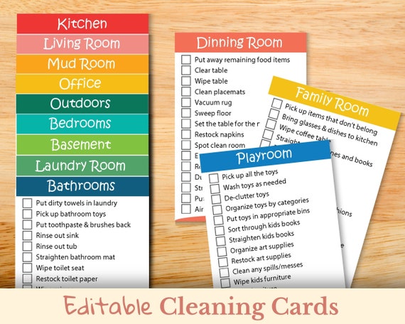 Fun Editable Zone Cleaning Cards for Families Deep Cleaning - Etsy