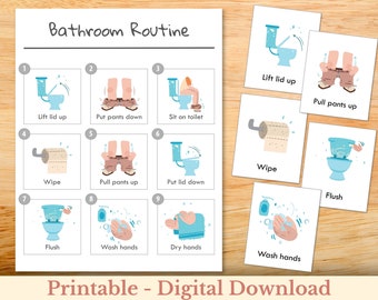 Printable Bathroom Routine and Toilet/potty Training Visual mint - Etsy