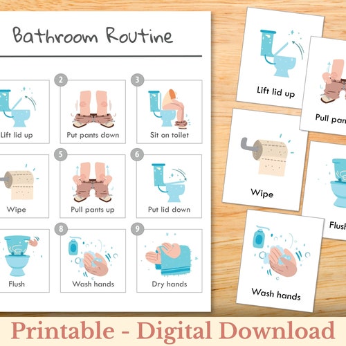 Step by Step Bathroom Routine and Potty Training Chart and - Etsy