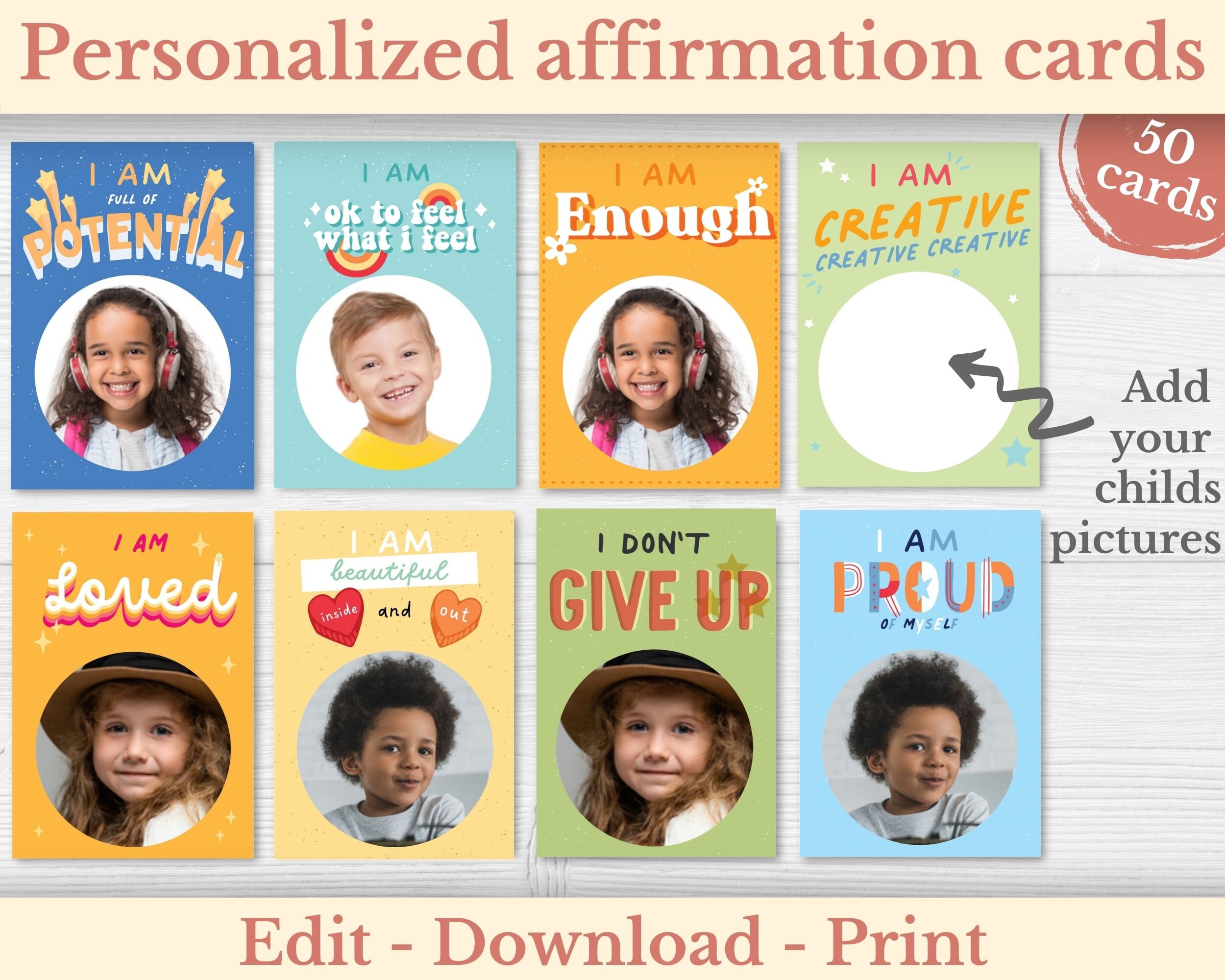 PERSONALIZED Affirmation Cards for Kids, Printable Positivity Cards ...