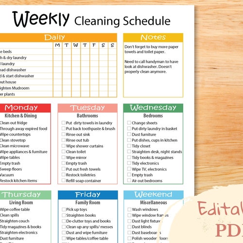 Fun Cleaning Schedule Editable Printable for Families - Etsy