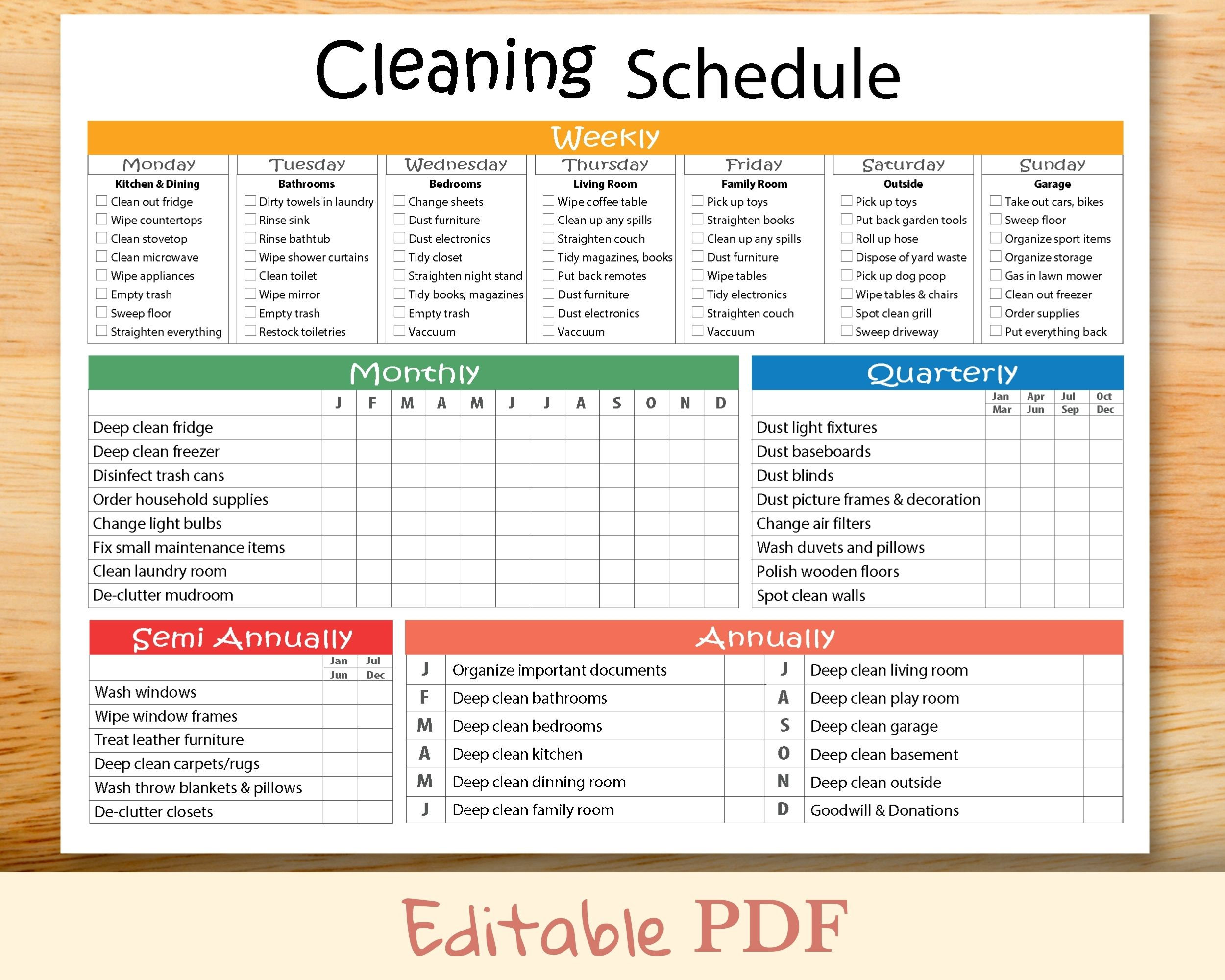 Fun Cleaning Schedule Editable Printable for Families - Weekly, Monthly ...