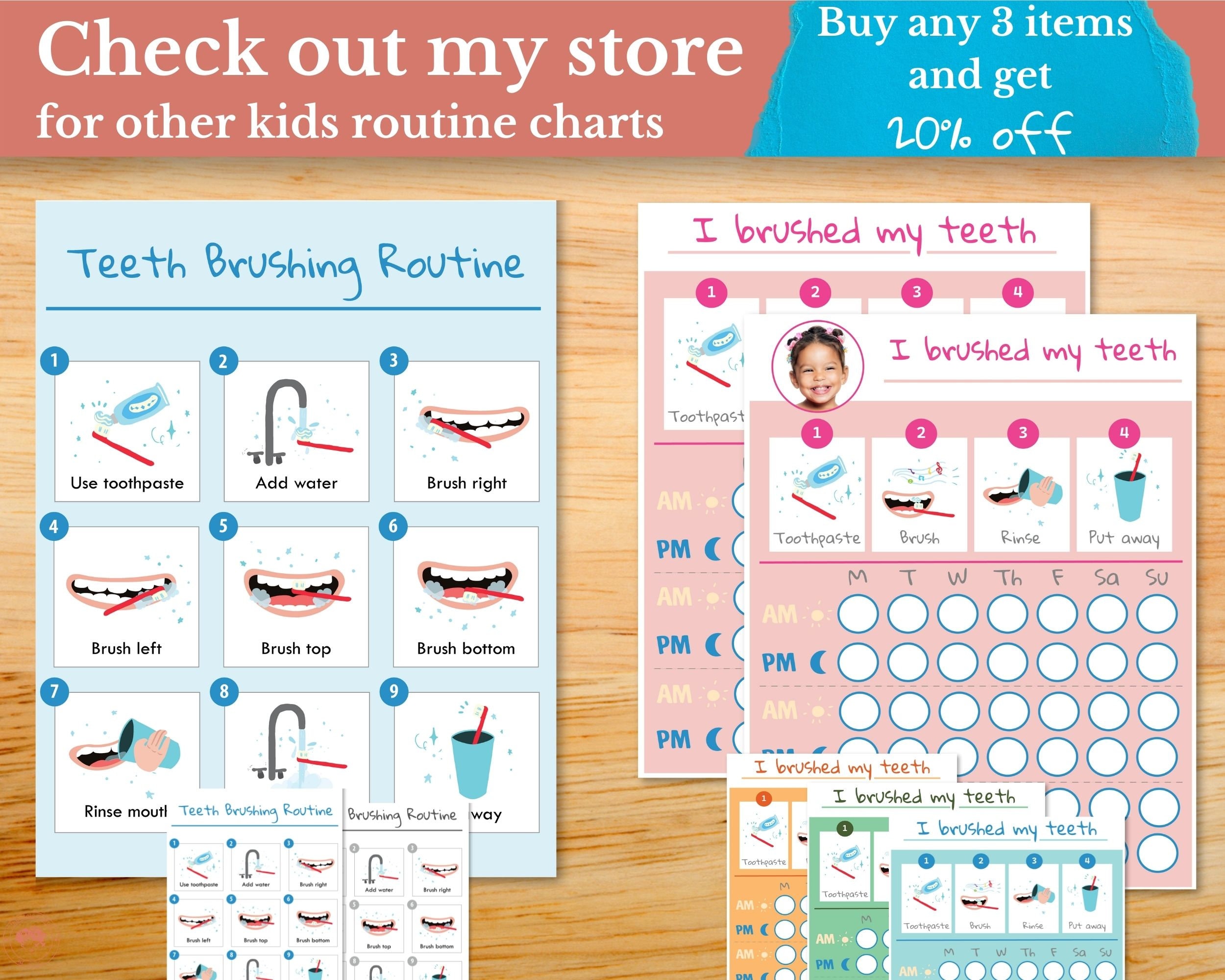 Teeth Brushing Routine Chart for Girls, Brush Your Teeth, Educational ...