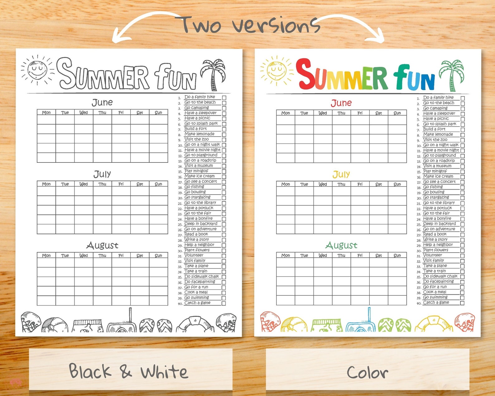 Summer Bucket List Schedule for Kids, Editable Bucket List, Kids Summer ...