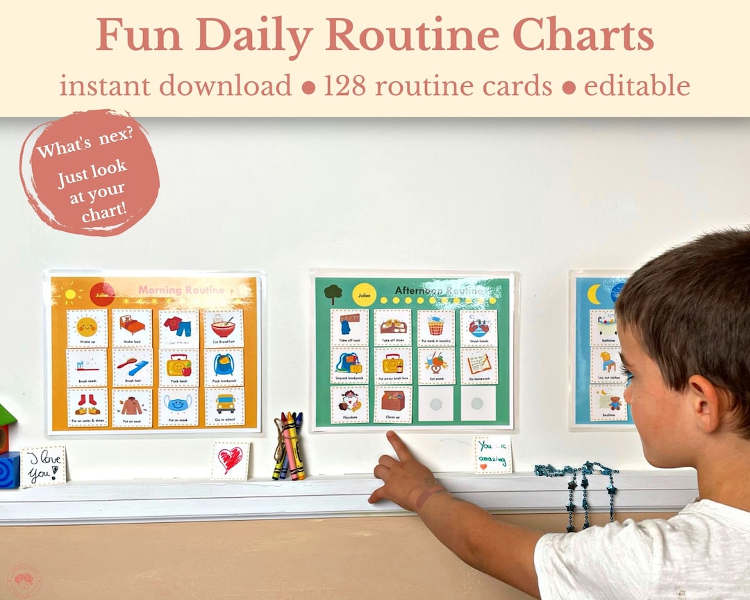 Daily Editable Routine Cards & Charts for Kids, Rhythm Cards, Routine ...