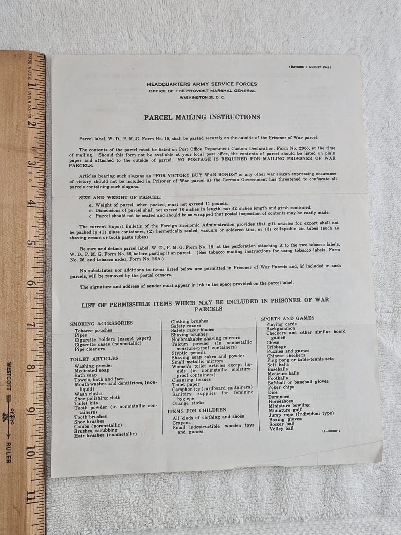 Vintage WW2 Era 1944 U.S. Army Prisoner of War (POW) Parcel Mailing ...
