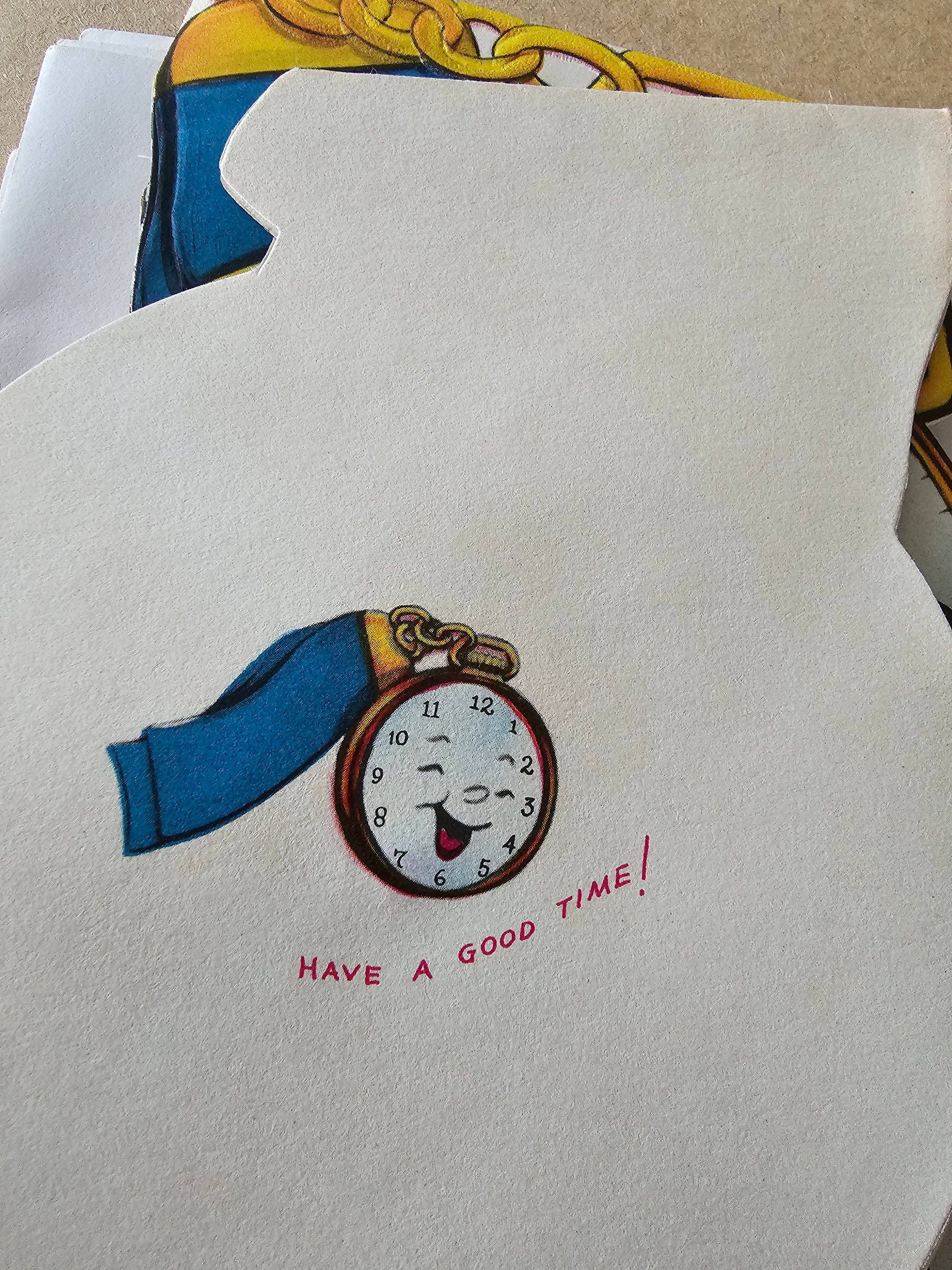 Gold Pocket Watch, 1950's Cute, Birthday Greeting, Illustrated Greeting ...