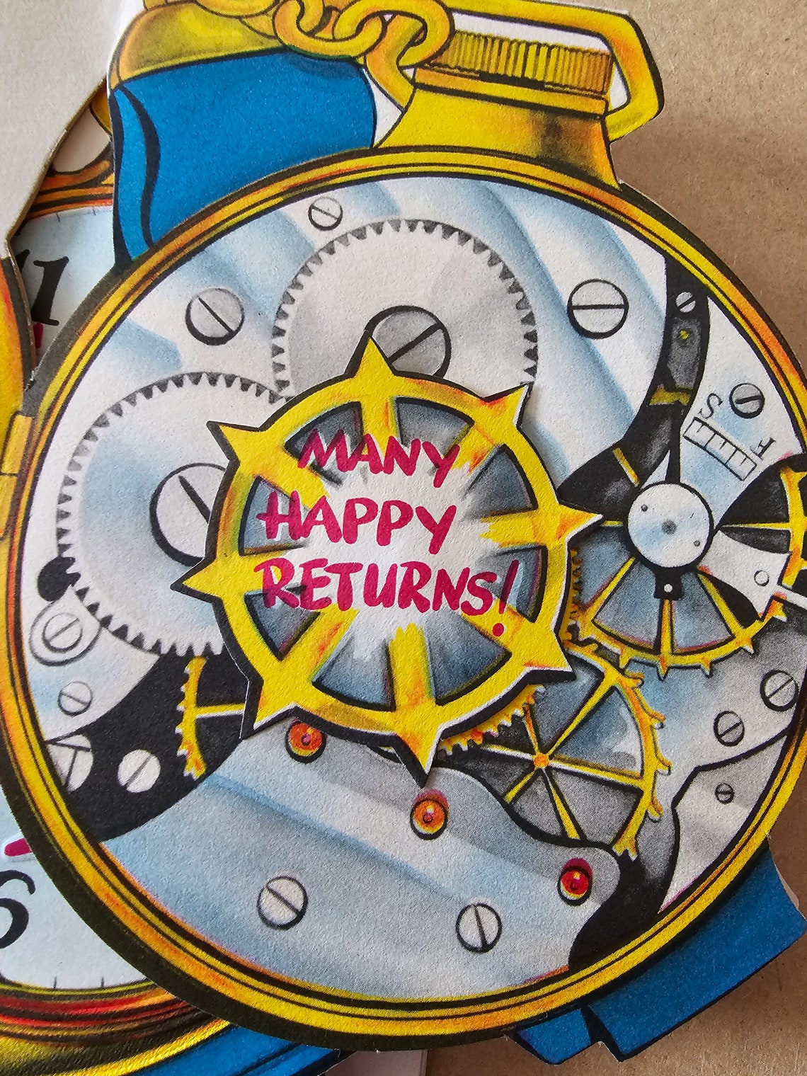 Gold Pocket Watch, 1950's Cute, Birthday Greeting, Illustrated Greeting ...