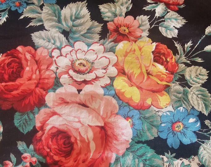 Vintage Floral Fabric, Bold Roses, 1950s - Etsy