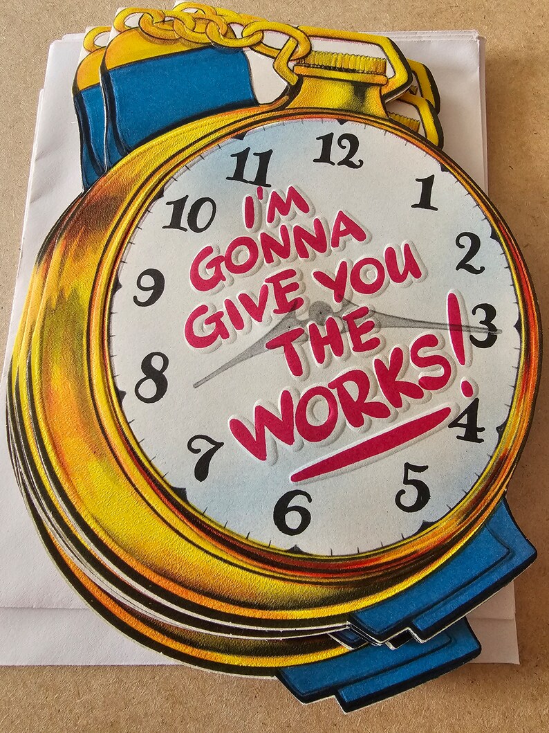 Gold Pocket Watch, 1950's Cute, Birthday Greeting, Illustrated Greeting ...