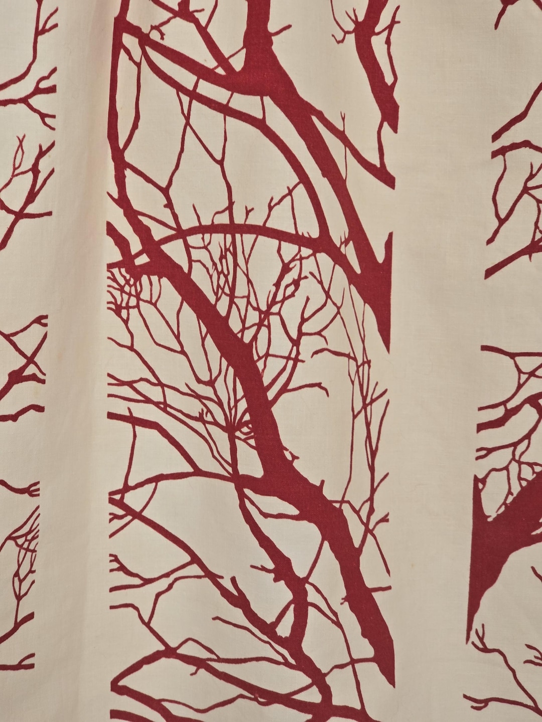 Vintage Graphic Tree Print Curtains, Cream Red Cotton - Etsy