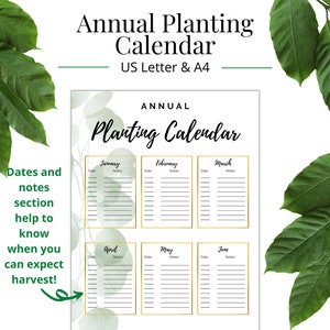 Annual Planting Calendar Printable; Garden Planting Calendar; Yearly ...