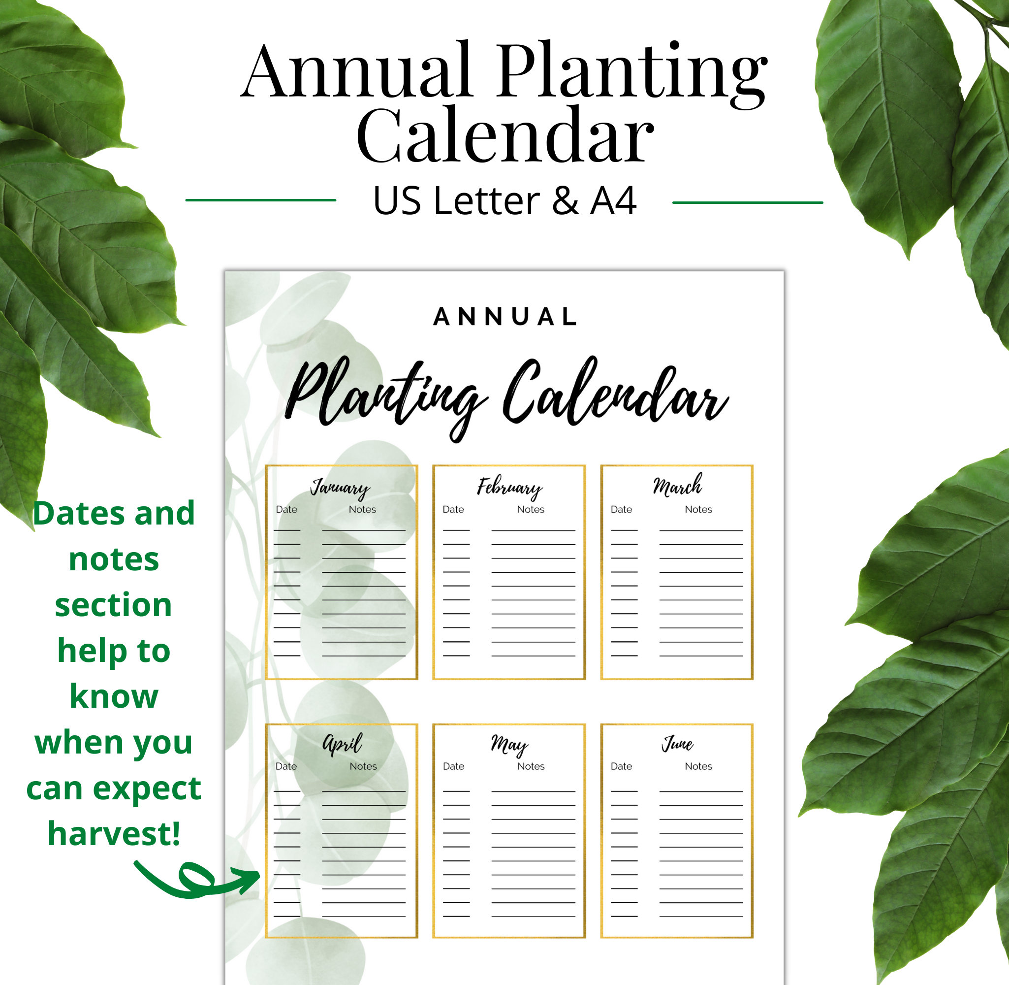 Annual Planting Calendar Printable; Garden Planting Calendar; Yearly ...
