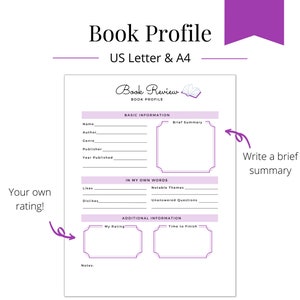 Book Review Printable Template - Etsy