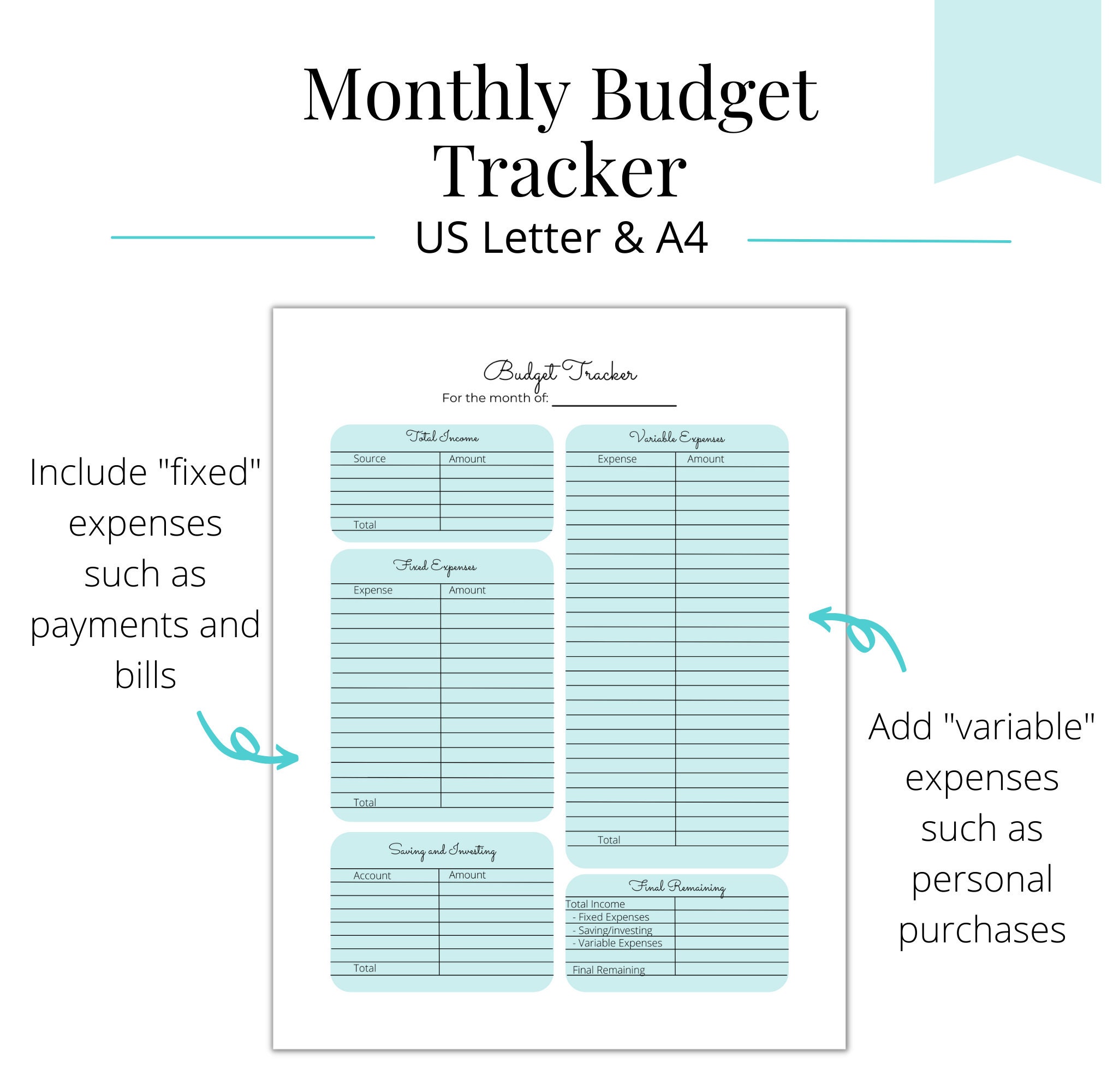 Monthly Budget Tracker Printable - Etsy