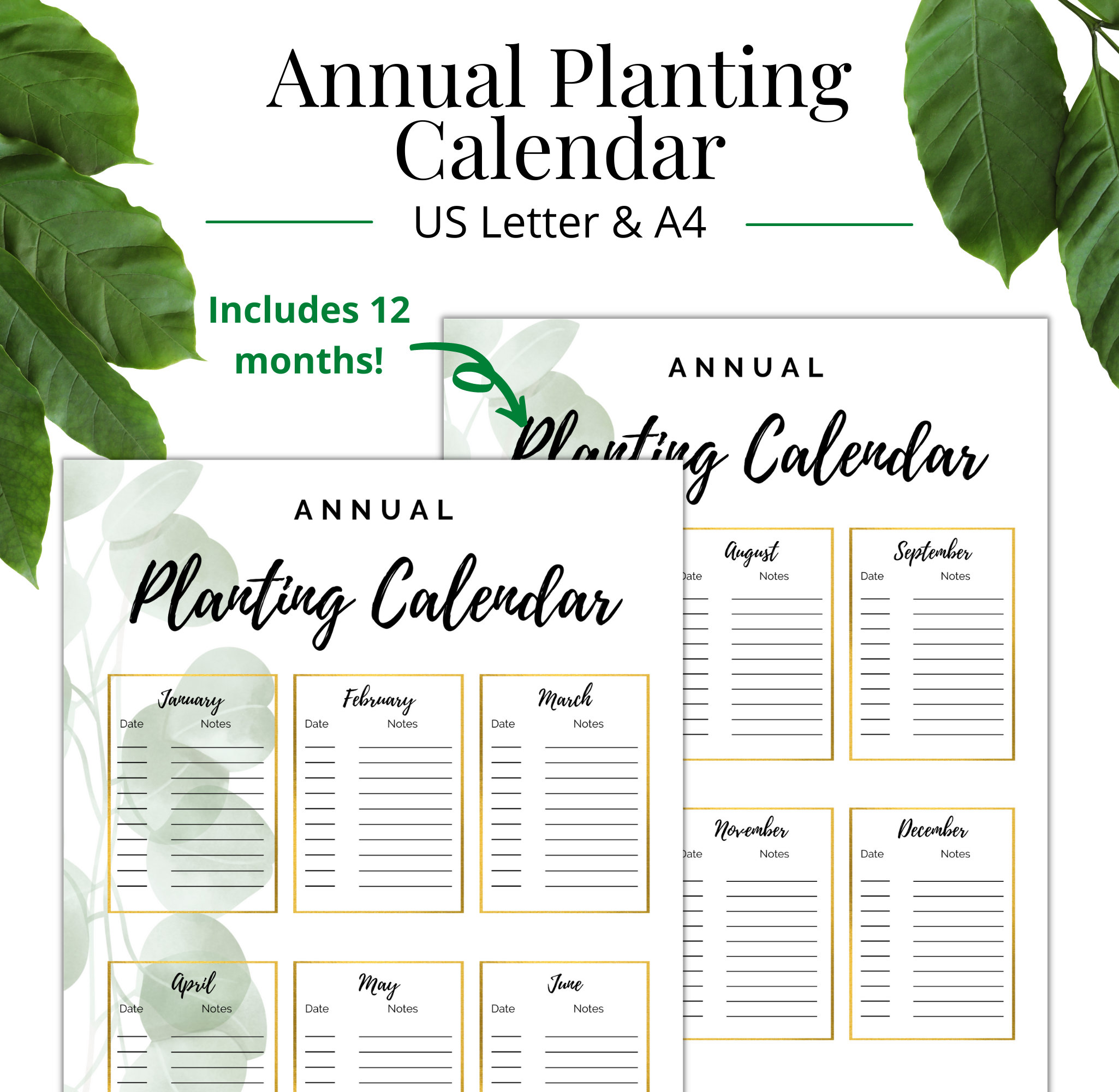Annual Planting Calendar Printable; Garden Planting Calendar; Yearly ...