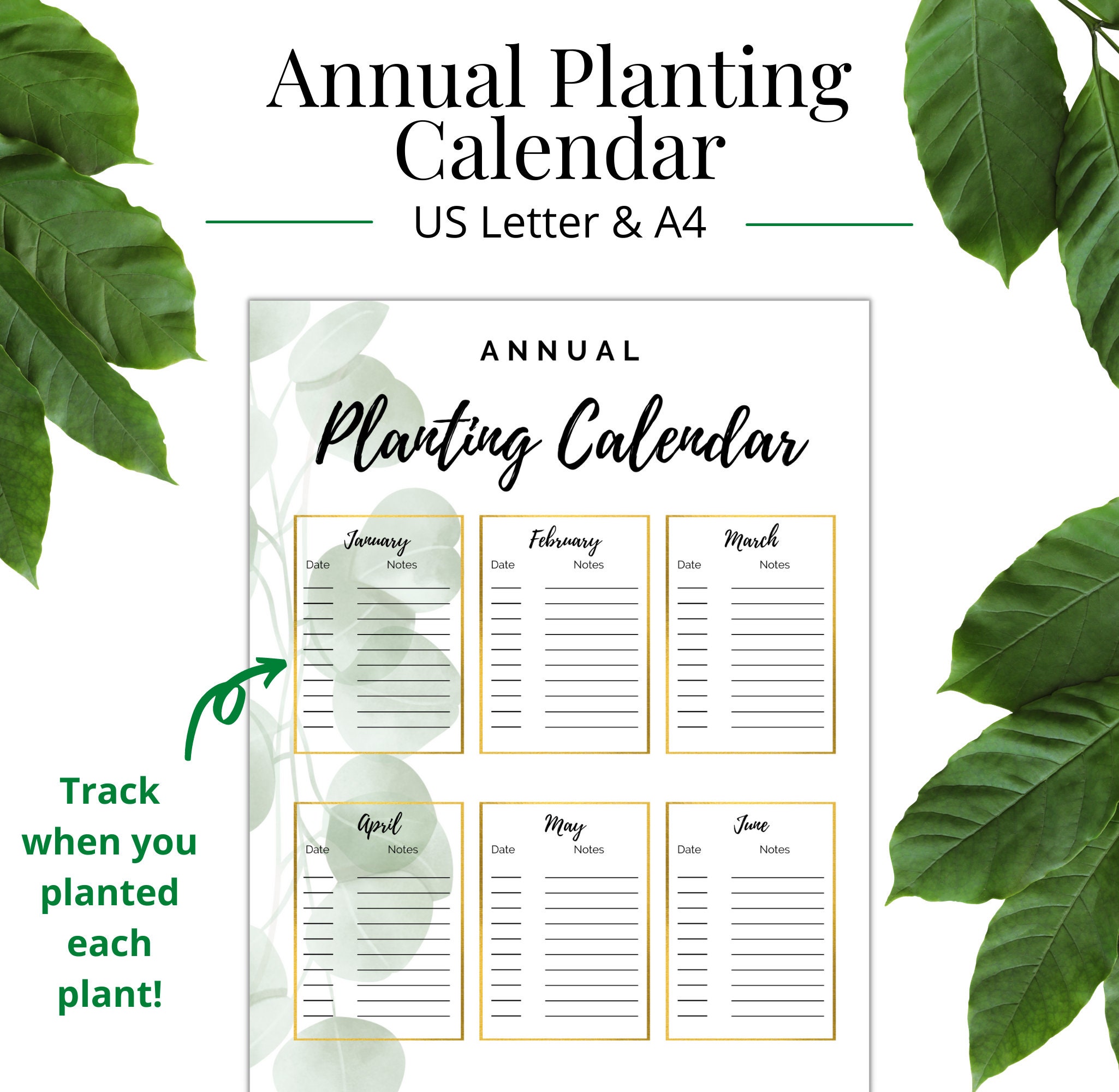 Annual Planting Calendar Printable; Garden Planting Calendar; Yearly ...