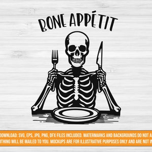 Funny Halloween SVG, Skeleton SVG, Bone Appetit SVG, Spooky Digital Cut ...