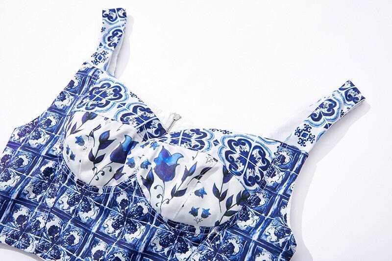 Porcelain Print Dress Tile Pattern Dress Two Piece Dress Blue White ...