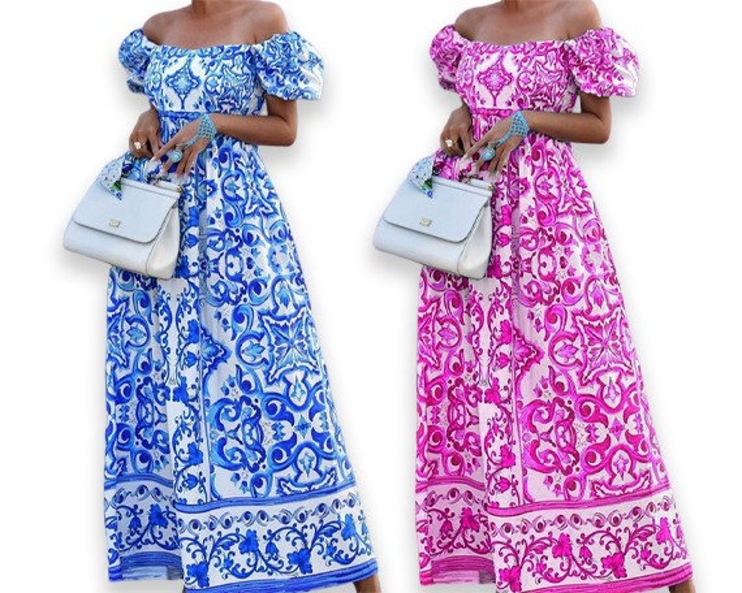 Sicilian Porcelain Print Dress, Sicilian Dress, Italian Dress, Blue ...