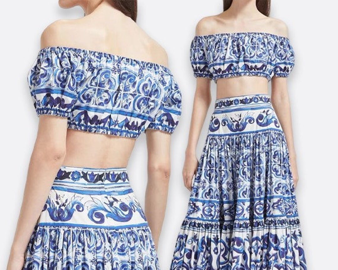 Summer Porcelain Print Dress, Blue White Skirt Top, Positano Dress ...